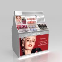 China Display Stand Grey Wooden Makeup With Island Light Box For Fashion-Forward Display Counter And Multi-Functional Store Stand for sale