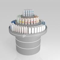 China Retail Shop Display Furniture Grey Wooden Sample Island For Space-Saving Shop Counter And Cost-Effective Store Table for sale