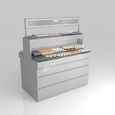 China Retail Store Display Grey Wooden Sample Island For Space-Saving Store Rack And Premium Display Rack for sale