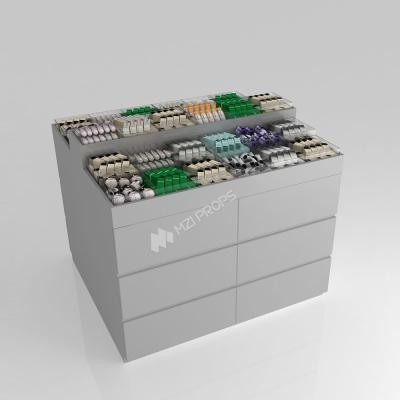 China Retail Store Furniture Grey Wooden Sample Island For Space-Saving Store Shelf And Premium Display Shelf for sale