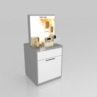 China Retail Store Shelf Grey Wooden Island Cabinet For Branded Shop Shelf And Space-Saving Shop Furniture for sale