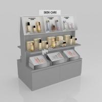 China Retail Store Rack Grey Wooden Island Cabinet For Cost-Effective Shop Rack And Trendy Store Decoration for sale