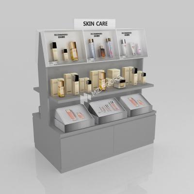 China Retail Store Rack Grey Wooden Island Cabinet For Cost-Effective Shop Rack And Trendy Store Decoration for sale