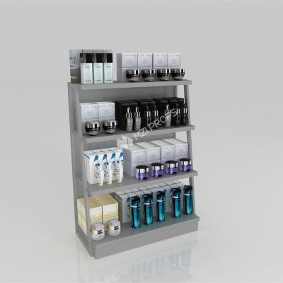 China Retail Display Shelf Grey Wooden Island Cabinet For Multi-Functional Store Shelf And Luxury Store Design for sale