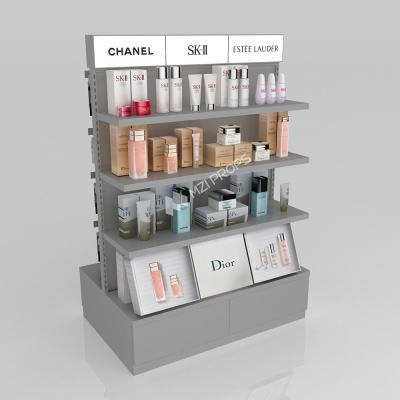 China Retail Display Table Grey Wooden Island Cabinet For Compact Store Table And Fashion-Forward Store Display Furniture for sale