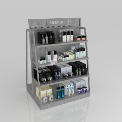 China Retail Display Rack Grey Wooden Island Cabinet For Smart Store Rack Premium Shop Design for sale