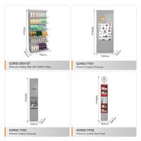 China Makeup Display Counter Grey Oil Board Pendant With Light Box On The Back Cabinet For Cost-Effective Store Table And Luxury Display Shelf for sale