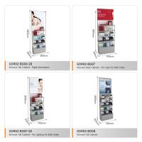 China Skincare Display Showcase Grey Transparent High Cabinet With Double-Sided Light Box For Space-Saving Store Fixtures And Premium Store Display for sale