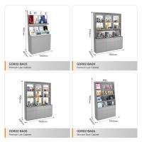 China Retail Store Showcase Grey Wooden Counter With Light Box For Space-Saving Store Stand And Premium Display Counter for sale