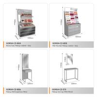 China Display Rack Gray Wooden Makeup With Island Led Light For Customized Shop Interior Design And Branded Display Table for sale