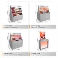 China Display Rack Gray Wooden Makeup With Island Led Light For Customized Shop Interior Design And Branded Display Table for sale