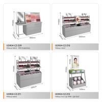 China Display Rack Gray Wooden Makeup With Island Led Light For Customized Shop Interior Design And Branded Display Table for sale