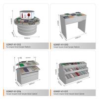 China Retail Shop Display Grey Wooden Sample Island For Space-Saving Store Table And Premium Display Table for sale
