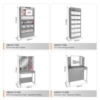 China Retail Display Rack Grey Wooden Experience Table For Space-Saving Store Display And Smart Store Rack for sale