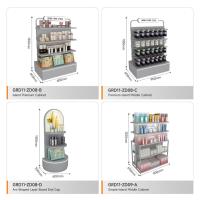 China Retail Display Table Grey Wooden Island Cabinet For Compact Store Table And Fashion-Forward Store Display Furniture for sale