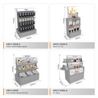 China Retail Display Shelf Grey Wooden Island Cabinet For Multi-Functional Store Shelf And Luxury Store Design for sale