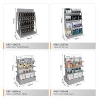 China Retail Display Shelf Grey Wooden Island Cabinet For Multi-Functional Store Shelf And Luxury Store Design for sale