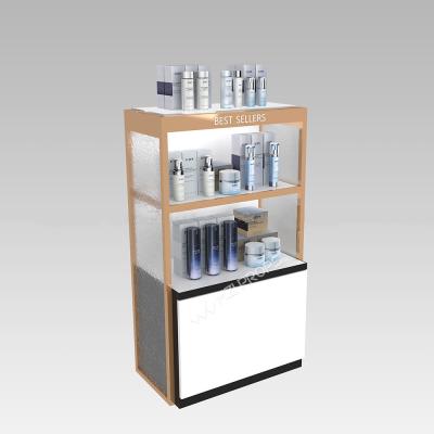 China Makeup Display Cabinet Platinum Wooden Island End For Cosmetic Retail Shop Display Furniture and Perfume Store Fixtures for sale