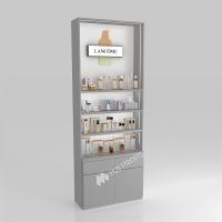China Retail Display Showcase Grey Wooden Skincare Cabinet With Light Box For Retail Display Furniture And Branded Store Display Furniture for sale