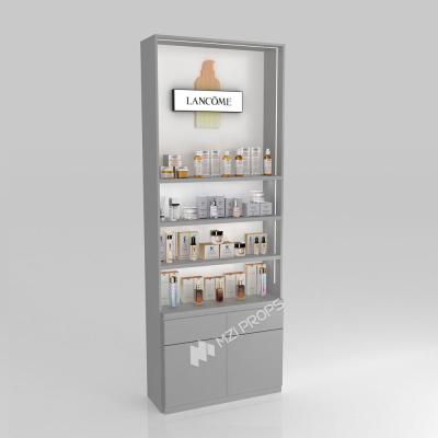 China Retail Display Showcase Grey Wooden Skincare Cabinet With Light Box For Retail Display Furniture And Branded Store Display Furniture for sale