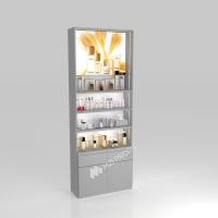 China Perfume Display Stand Grey Wooden Skincare Cabinet With Light Box For Branded Store Stand And Branded Display Showcase for sale