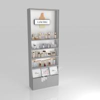 China Cosmetic Shop Decoration Grey Wooden Skincare Cabinet With Light Box For Branded Display Furniture And Cost-Effective Shop Shelf for sale