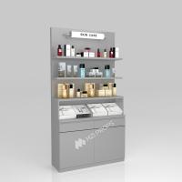 China Perfume Display Rack Grey Wooden Counter For Retail Shop Display Furniture And Branding Shop Table for sale