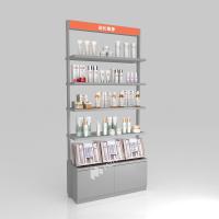 China Cosmetic Store Showcase Grey Transparent Low Cabinet With Double-Sided Light Box For Customized Store Display Furniture And Branding Store Counter for sale