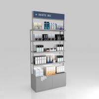China Skincare Store Stand  Grey Transparent Low Cabinet With Double-Sided Light Box For Customized Store Furniture And Trendy Store Interior Design for sale
