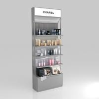 China Skincare Display Rack Grey Oiled Wooden Skincare Cabinet With Led Lights For Multi-Functional Shop Counter And  Branded Display Stand for sale