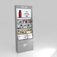 China Perfume Display Showcase Grey Wooden Skincare Cabinet With Light Box For Space-Saving Store Table And Fashion-Forward Display Furniture for sale