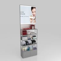 China Cosmetic Display Cabinet Grey Wooden Simple Counter With Light Box For Luxury Display Cabinet And Branding Shop Rack for sale