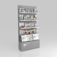 China Makeup Display Rack Grey Wooden Simple Counter For Branding Shop Display And Branding Display Rack for sale