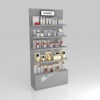 China Beauty Shop Shelf Grey Wooden Counter With Light Box For Trendy Display Showcase And Space-Saving Display Shelf for sale