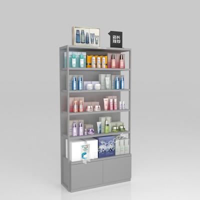 China Makeup Store Interior Design Grey Wooden Counter For Fashion-Forward Display Table And Luxury Shop Cabinet for sale