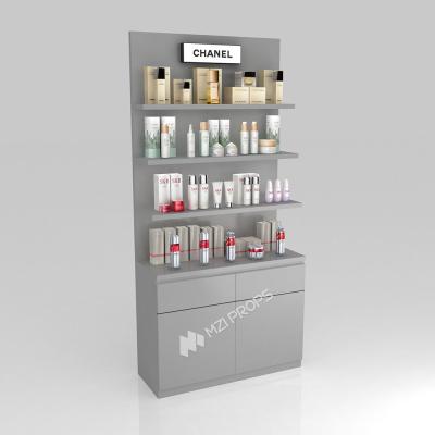 China Makeup Shop Fitting Grey Wooden Counter With Light Box For Customized Shop Decoration And Space-Saving Shop Interior Design for sale