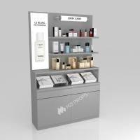 China Skincare Display Table Grey Wooden Counter With Thick Soft Film Light Box For Compact Shop Cabinet And Premium Shop Display for sale