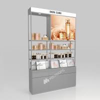 China Skincare Shop Shelf Grey Transparent High Cabinet With Double-Sided Light Box Containing Iron For Visual Merchandising Store Interior Design And Multi-Functional Shop Shelf for sale
