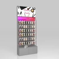 China Beauty Display Showcase  Grey Oil Board Pendant With Light Box On The Back Cabinet For Compact Shop Cabinet And Branded Display Stand for sale