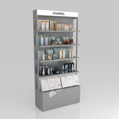 China Beauty Shop Cabinet Grey Wooden Counter, Fashionable And Simple With Light Box For Space-Saving Shop Display Furniture And Customized Store Design for sale