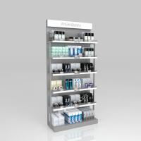 China Skincare Display Table Grey Wooden Counter With Thick Soft Film Light Box For Retail Shop Furniture And Trendy Store Display Furniture for sale