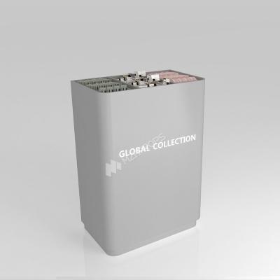 China Retail Display Rack Grey Wooden Sample Island For Customized Store Display And Cost-Effective Shop Shelf for sale