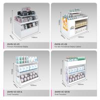 China Customizable Skincare Display Rack White Wooden Universal Promotion Stand For Skincare Store Interior Design for sale