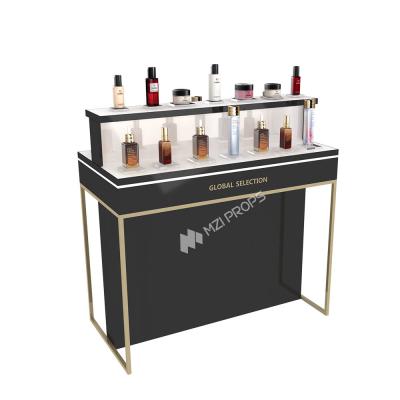 China Beauty Shop Black & Gold Display Furniture Elegant Modern Minimalist Side Rack Double-Sided Display for Cosmetic Store Interior Design for sale