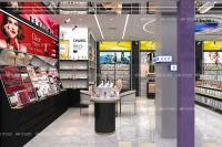 China Cosmetic Shop Design Black Golden Perfume Store Shelf for Retail Display Furniture Space-saving Store Design for sale