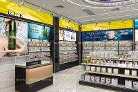 China Cosmetic Shop Design Black Golden Perfume Store Shelf for Retail Display Furniture Space-saving Store Design for sale