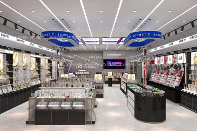 China Perfume Store Furniture Black Golden Series Skincare Store Shelf Luxury Shop Decoration and Store Design for sale