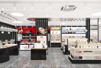 China Beauty Shop Interior Design Black Gold Laminated Board Cosmetic Display Rack for Retail Store Display and Skincare Shop Decoration for sale