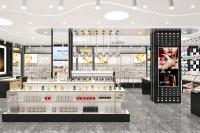 China Beauty Shop Interior Design Black Gold Laminated Board Cosmetic Display Rack for Retail Store Display and Skincare Shop Decoration for sale