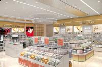 China Customized Makeup Shop Interior Design White & Gold Retail Display Rack for Fashion-forward Shop Design and Cosmetic Store Display for sale